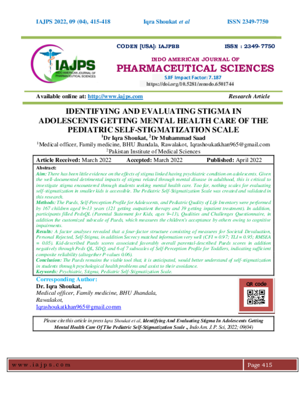 (PDF) IDENTIFYING AND EVALUATING STIGMA IN ADOLESCENTS GETTING MENTAL ...