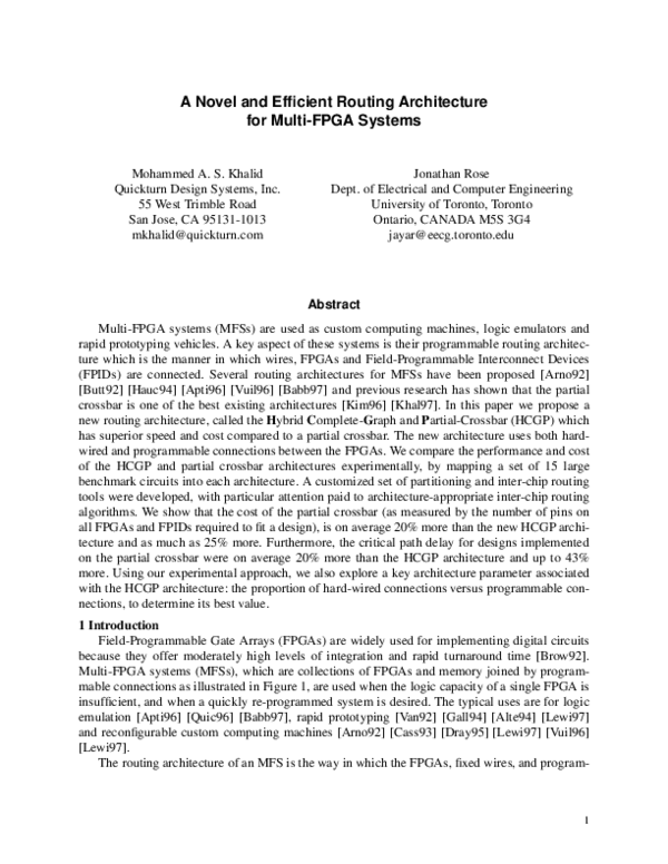 (PDF) A novel and efficient routing architecture for multi-FPGA systems