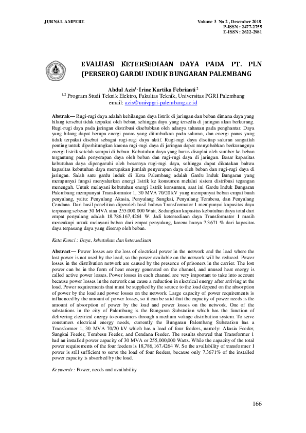 (PDF) Evaluasi Ketersediaan Daya Pada Pt. PLN (Persero) Gardu Induk ...