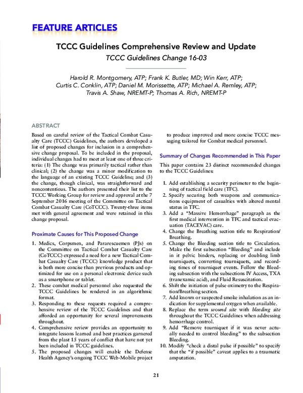 (PDF) TCCC Guidelines Comprehensive Review and Update: TCCC Guidelines ...