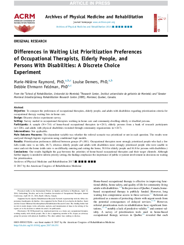 (PDF) Differences in waiting list prioritization preferences of ...