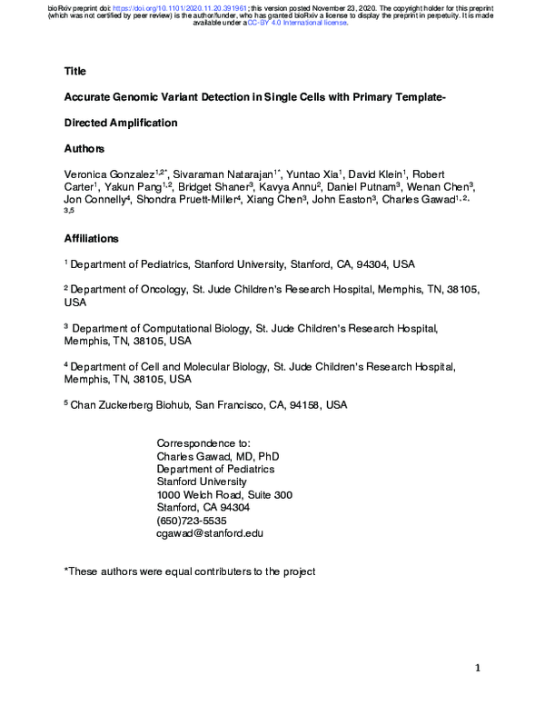 Pdf Accurate Genomic Variant Detection In Single Cells With Primary