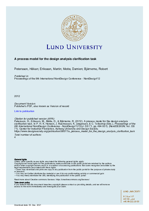 (PDF) A process model for the design analysis clarification task ...
