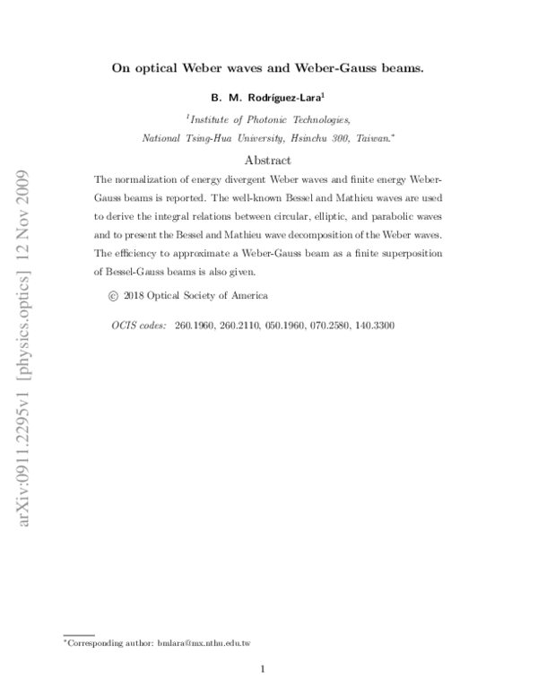 (PDF) Normalization of optical Weber waves and Weber-Gauss beams
