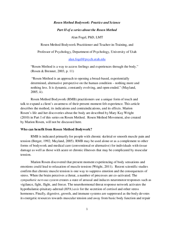 (PDF) Bodywork : Practice and Science Part II of a series about the ...