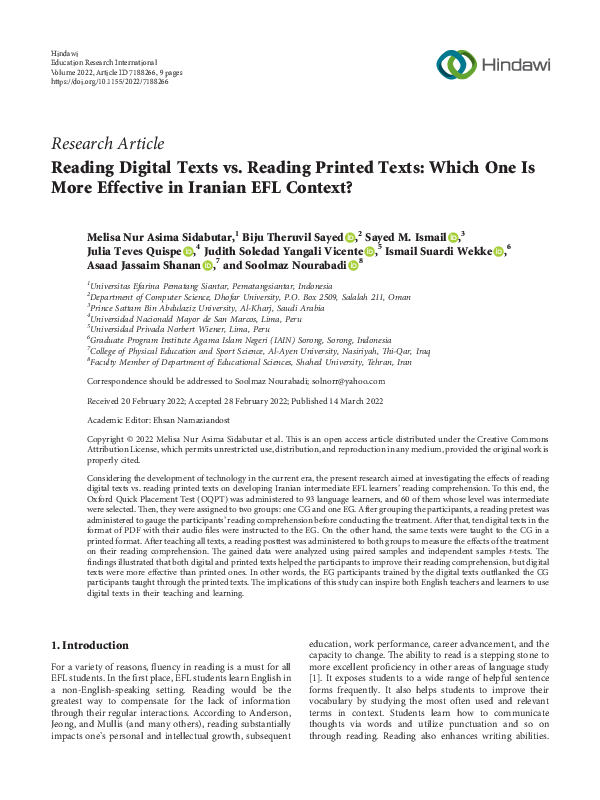 (PDF) Reading Digital Texts vs. Reading Printed Texts: Which One Is ...