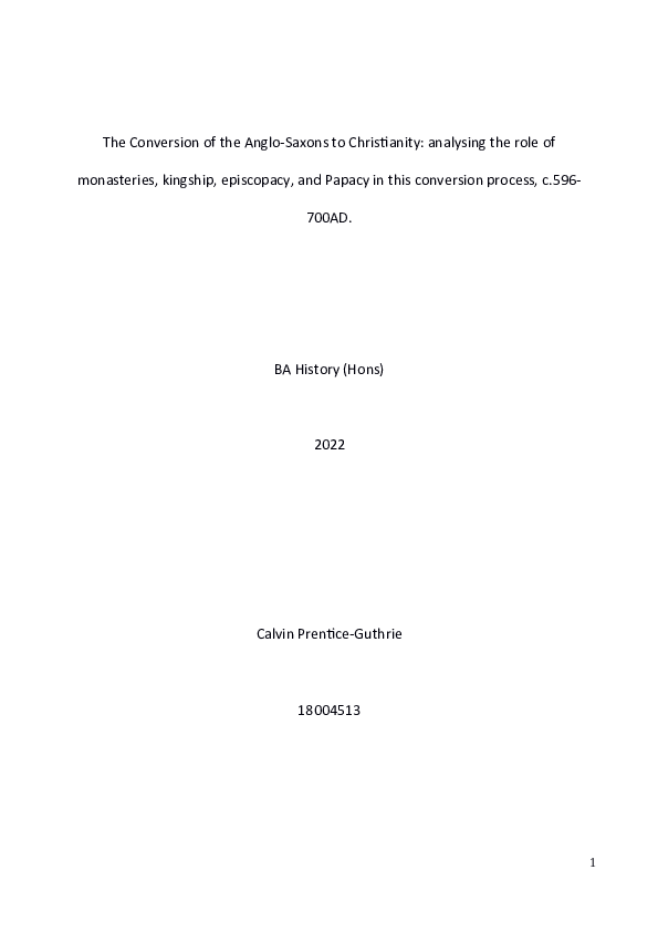 (DOC) The Conversion of the Anglo-Saxons to Christianity: analysing the ...