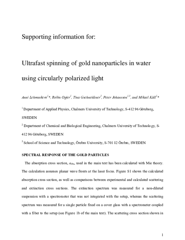 (PDF) Ultrafast Spinning of Gold Nanoparticles in Water Using ...