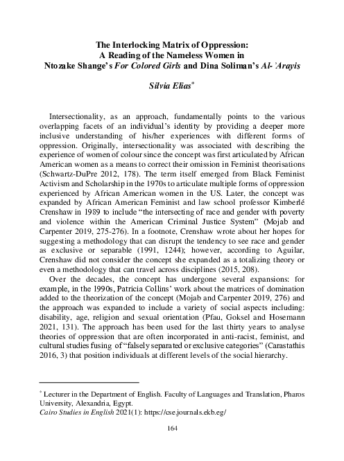 (PDF) The Interlocking Matrix of Oppression: A Reading of the Nameless ...