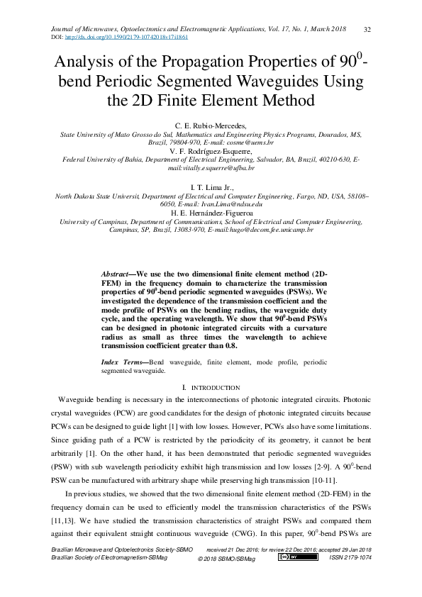 Pdf Analysis Of The Propagation Properties Of 90° Bend Periodic Segmented Waveguides Using The