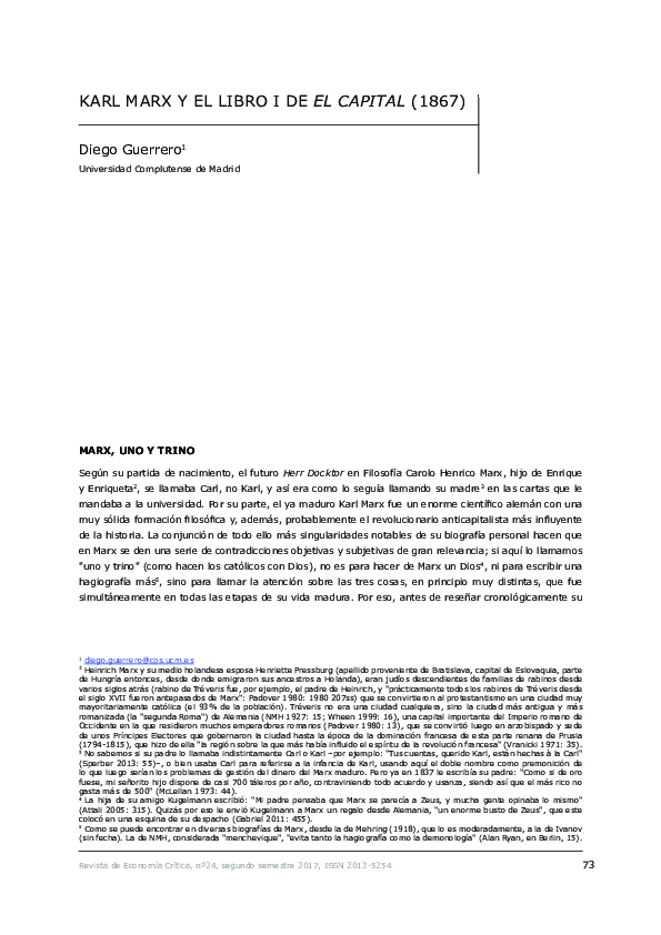 (PDF) Karl Marx y el libro I de El Capital (1867)