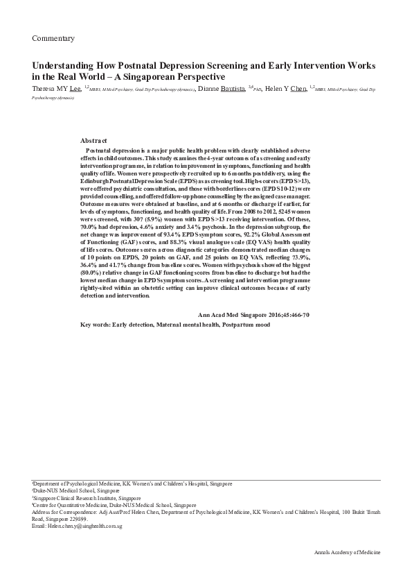(PDF) Understanding How Postnatal Depression Screening and Early ... (PDF) Understanding How Postnatal Depression Screening and Early ...