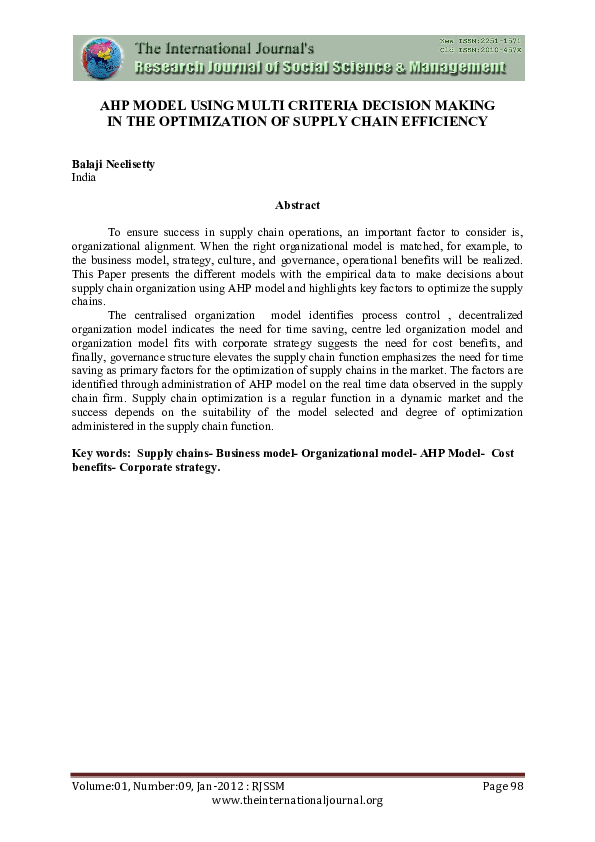 (PDF) Ahp Model Using Multi Criteria Decision Making in the ...