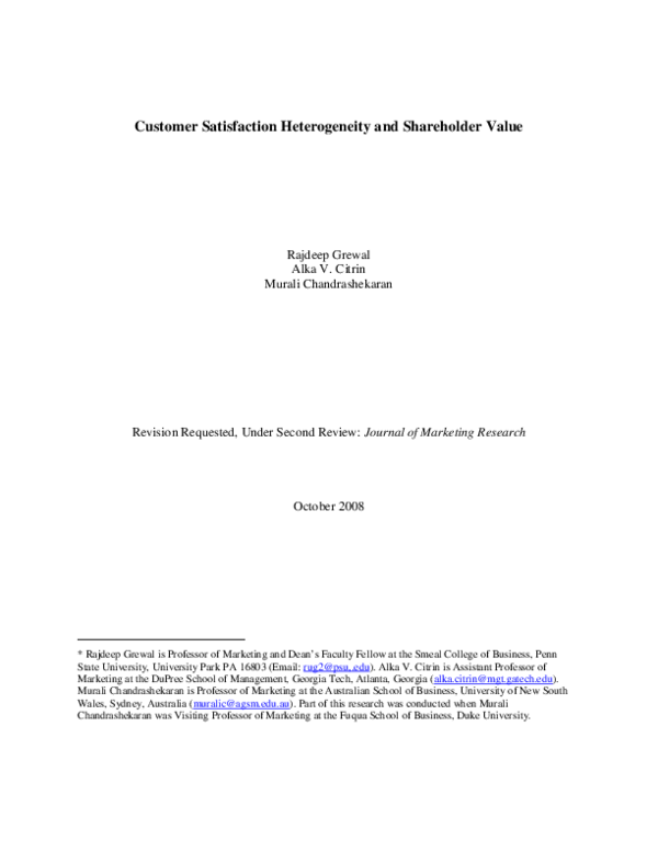 (PDF) Customer Satisfaction Heterogeneity and Shareholder Value