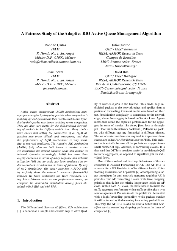 (PDF) The Differentiated Services (DiffServ, DS) architecture [1] is defined as a simple and ...