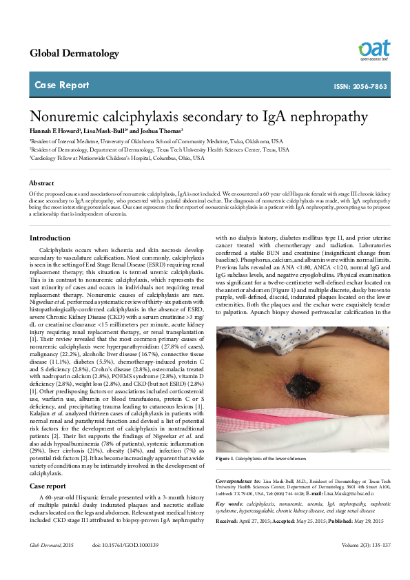 (PDF) Nonuremic calciphylaxis secondary to IgA nephropathy