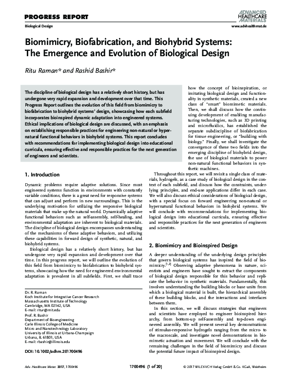 (PDF) Biomimicry, Biofabrication, and Biohybrid Systems: The Emergence ...