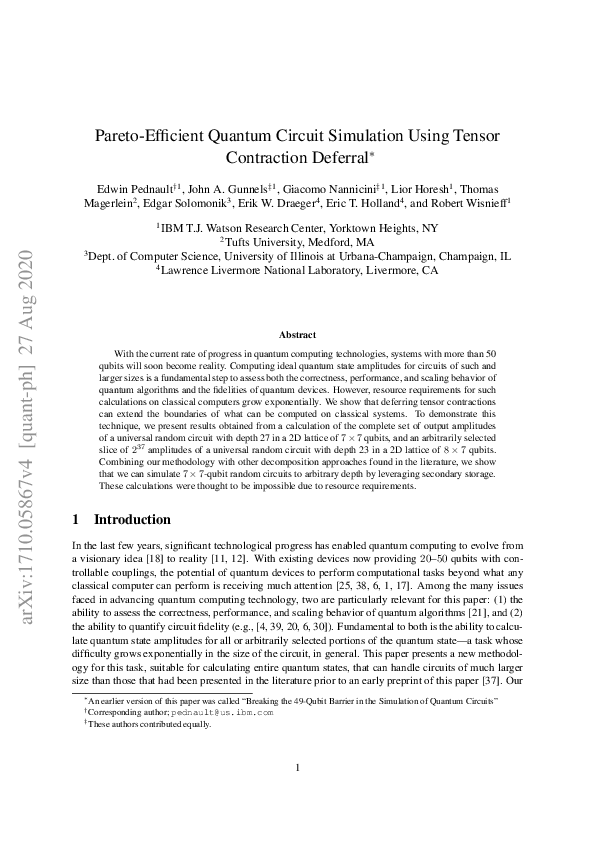 (PDF) Pareto-Efficient Quantum Circuit Simulation Using Tensor Contraction Deferral