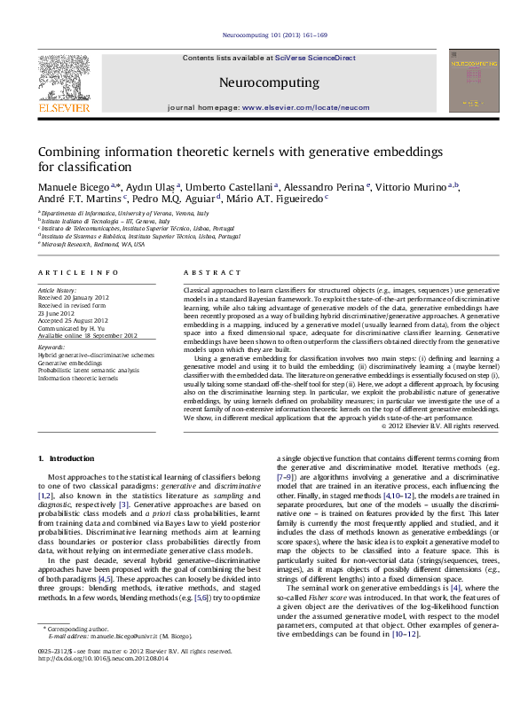 (PDF) Combining information theoretic kernels with generative embeddings for classification