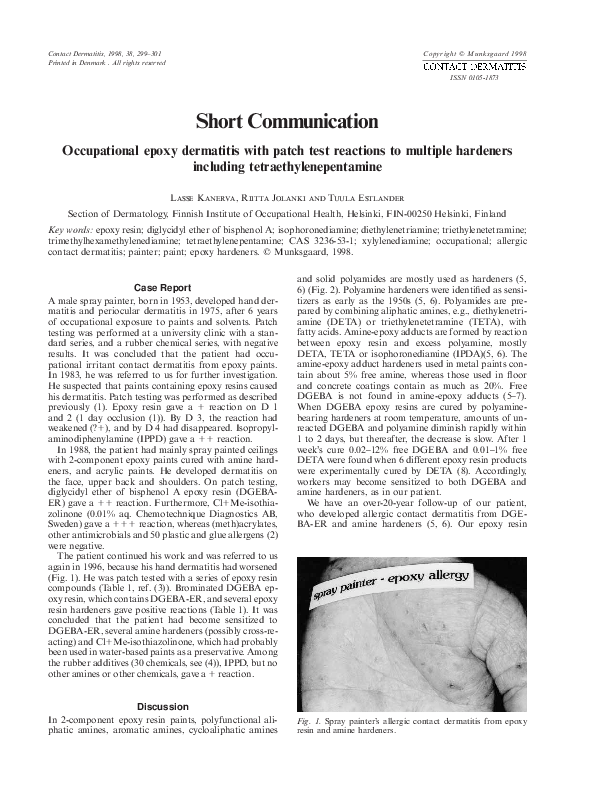 (PDF) Occupational epoxy dermatitis with patch test reactions to ...