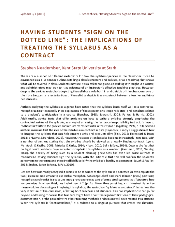 (PDF) Having Students "Sign on the Dotted Line": The Implications of ...