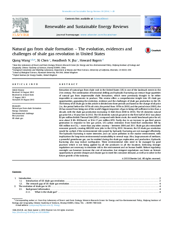 (PDF) Natural gas from shale formation – The evolution, evidences and ...