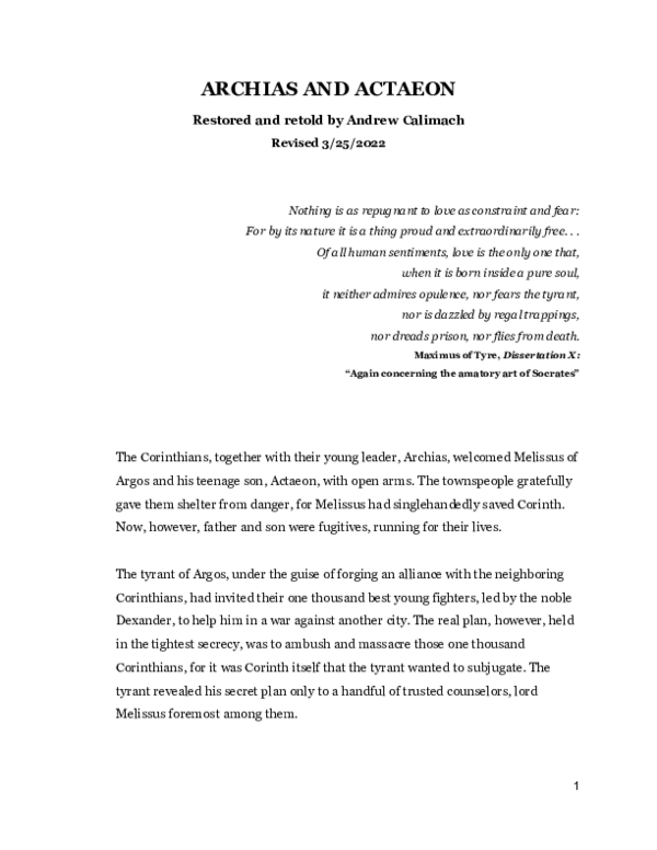 (PDF) Archias and Actaeon - A Greek Myth in the "Hybristic Erastai" series