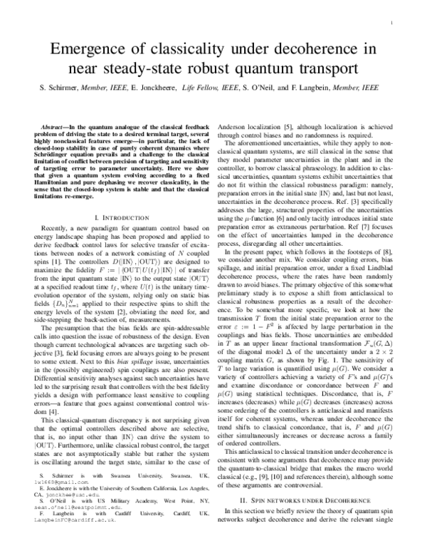(PDF) Classical Emergence in Robust Quantum Transport Under Decoherence