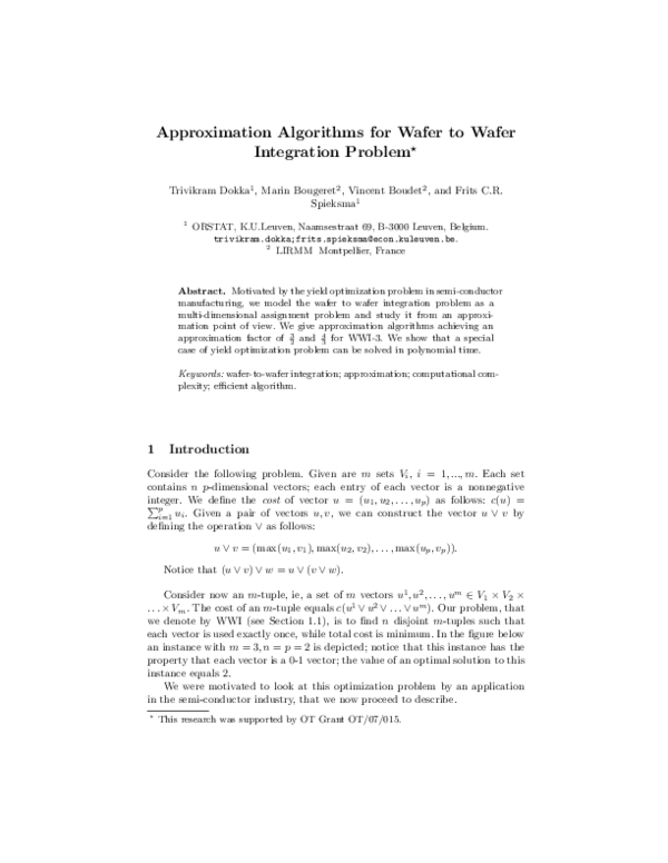 (PDF) Approximation Algorithms for the Wafer to Wafer Integration Problem