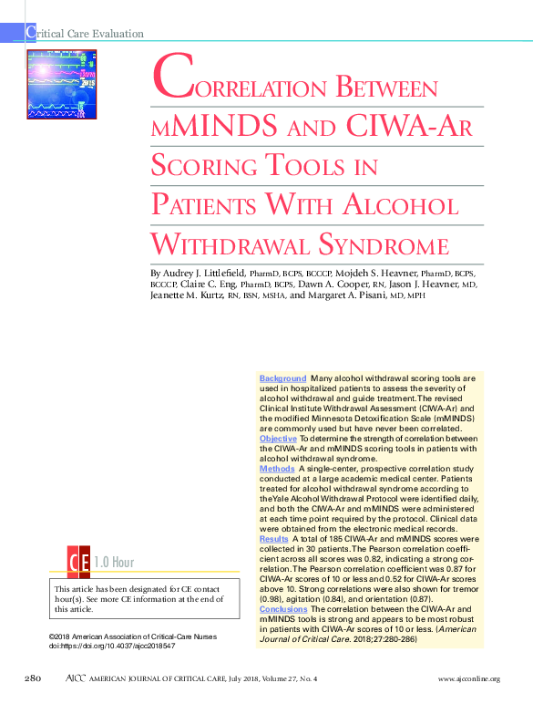 (PDF) Correlation Between mMINDS and CIWA-Ar Scoring Tools in Patients ...