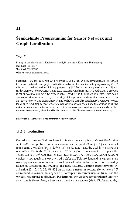 Pdf Semidefinite Programming For Sensor Network And Graph Localization