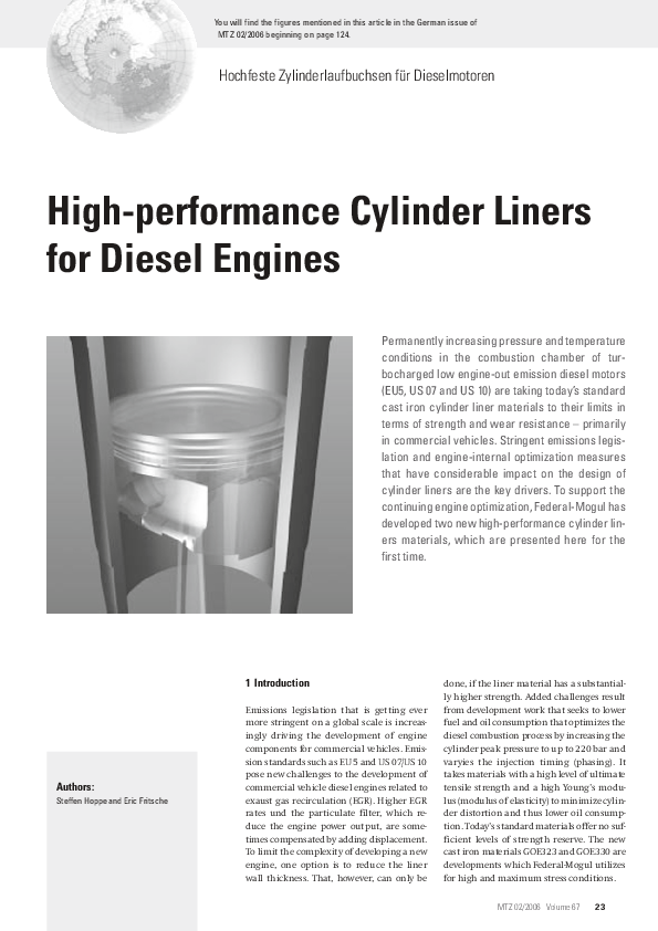 (PDF) High-performance cylinder liners for diesel engines