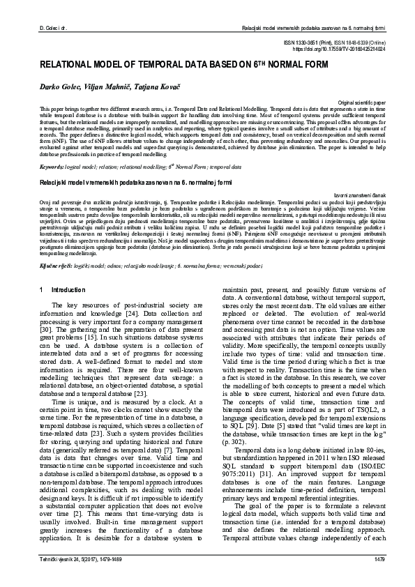 Pdf Relational Model Of Temporal Data Based On 6th Normal Form