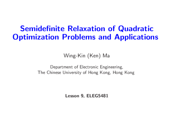 Pdf Semidefinite Relaxation Of Quadratic Optimization Problems Yinyu Ye