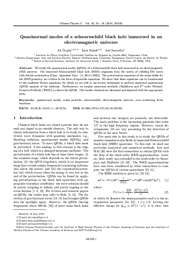 (PDF) Quasinormal Modes of a Schwarzschild Black Hole Immersed in an ...