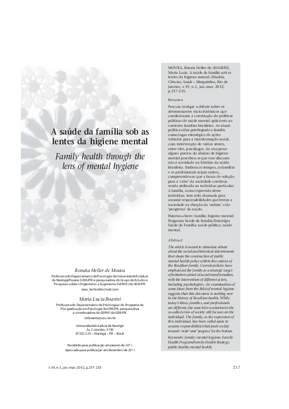 (PDF) A saúde da família sob as lentes da higiene mental