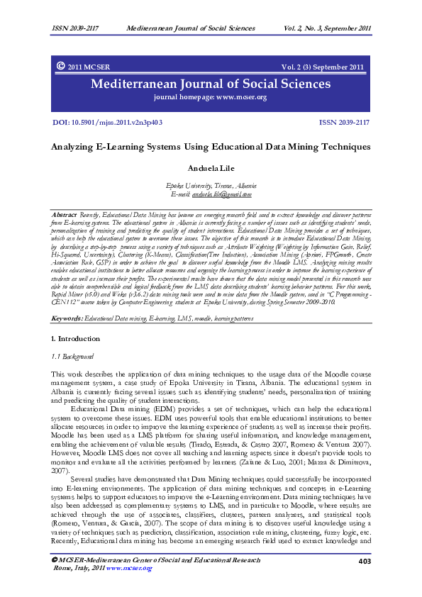 Pdf Analyzing E Learning Systems Using Educational Data Mining Techniques 5298