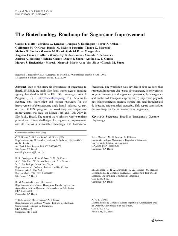 (PDF) The Biotechnology Roadmap for Sugarcane Improvement