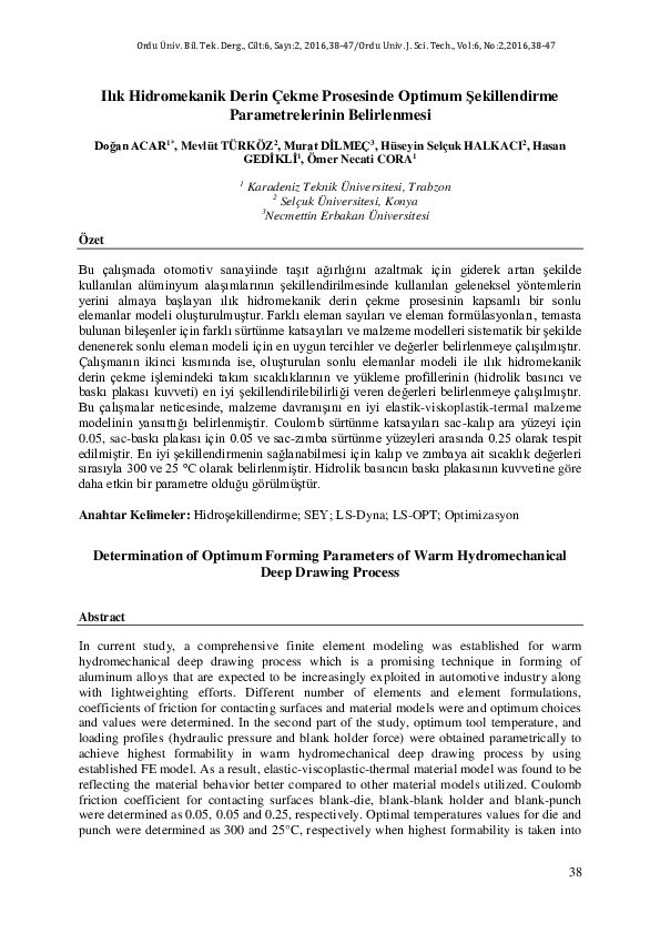 (PDF) Ilık Hidromekanik Derin Çekme Prosesinde Optimum Şekillendirme ...