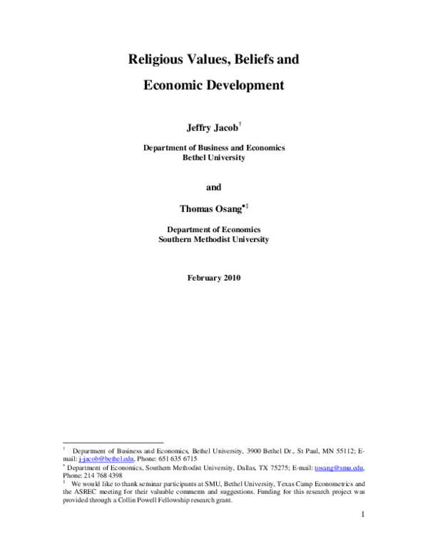 (PDF) Religious Values, Beliefs and Economic Development