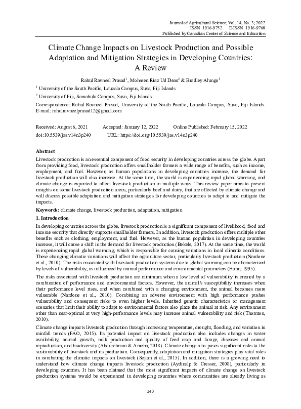 Pdf Climate Change Impacts On Livestock Production And Possible