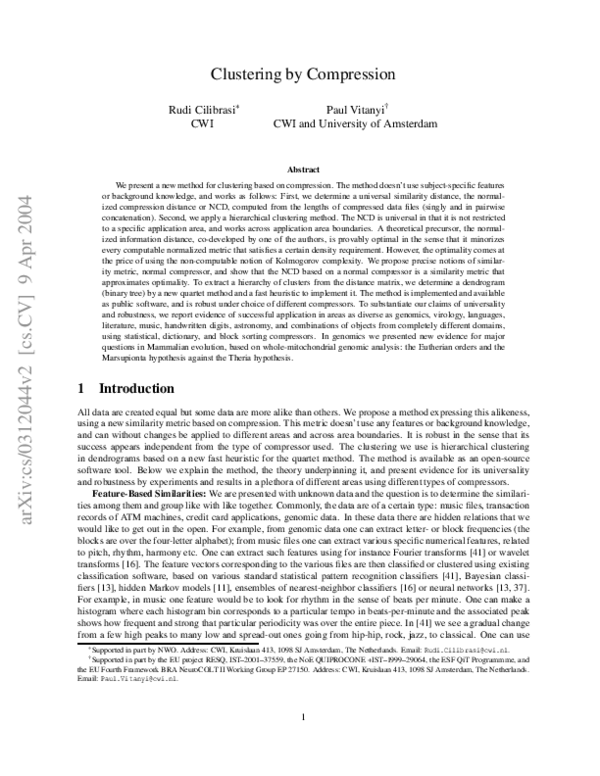 (PDF) Clustering by compression