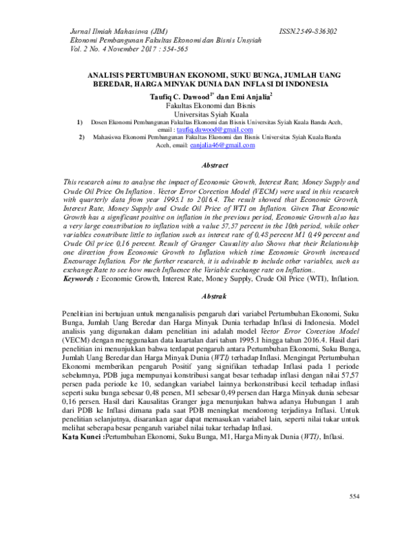 (PDF) Analisis Pertumbuhan Ekonomi, Suku Bunga, Jumlah Uang Beredar, Harga Minyak Dunia Dan ...