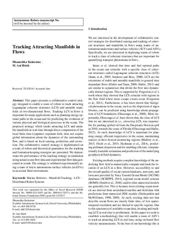 (PDF) Tracking attracting manifolds in flows