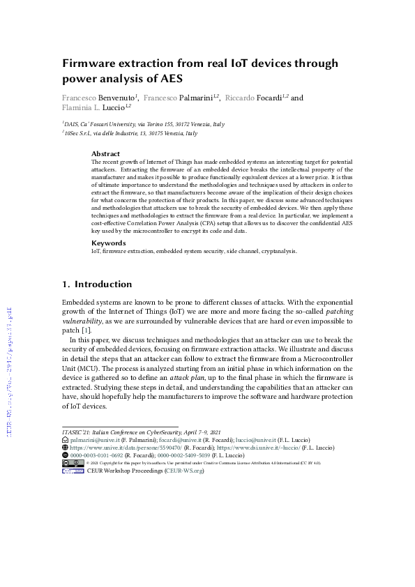 (PDF) Firmware Extraction from Real IoT Devices through Power Analysis of AES