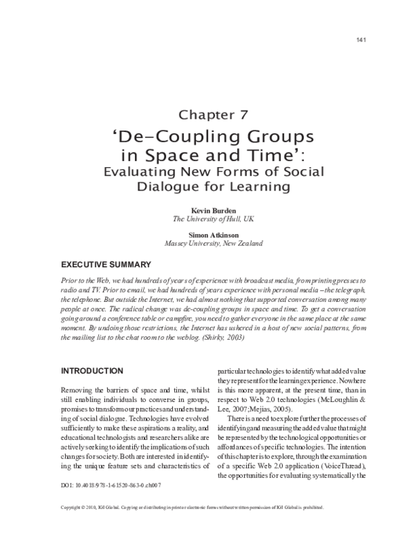 (PDF) Chapter 7 ‘ DeCoupling Groups in Space and Time ’ : Evaluating ...
