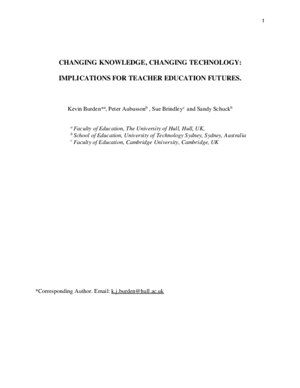 (PDF) Changing knowledge, changing technology: implications for teacher education futures