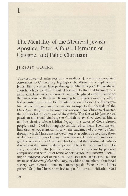 (PDF) Jeremy Cohen, “The Mentality of the Medieval Jewish Apostate ...