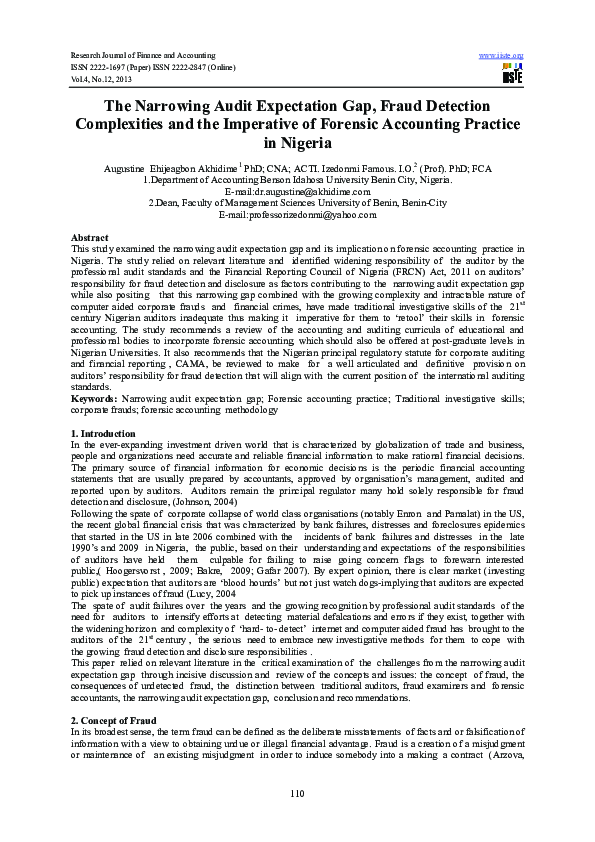 (PDF) The Narrowing Audit Expectation Gap, Fraud Detection Complexities ...