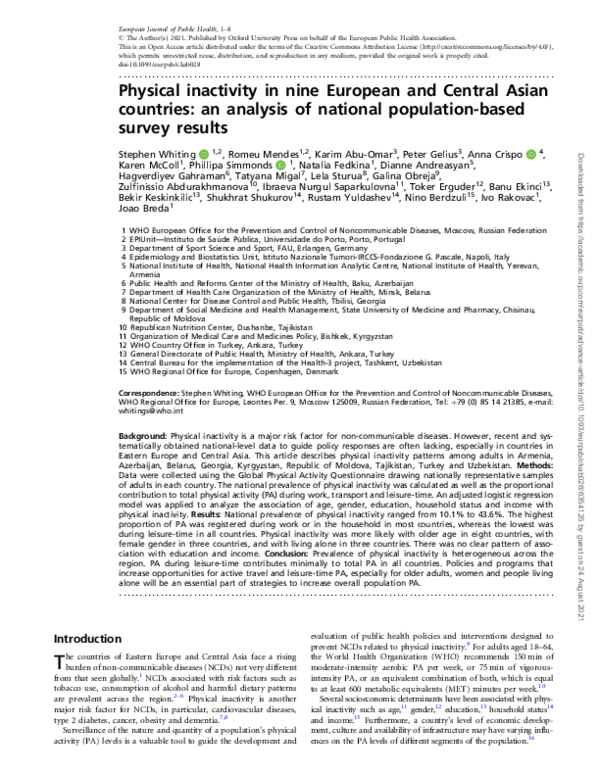 (PDF) Physical inactivity in nine European and Central Asian countries ...